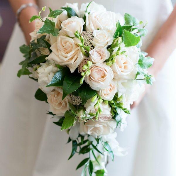 Neutral toned Cascading Bridal Bouquet – Bunches Direct USA